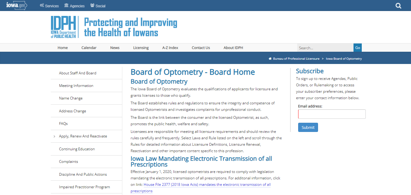 Iowa Board of Optometry: Simplified Licensing Procedures