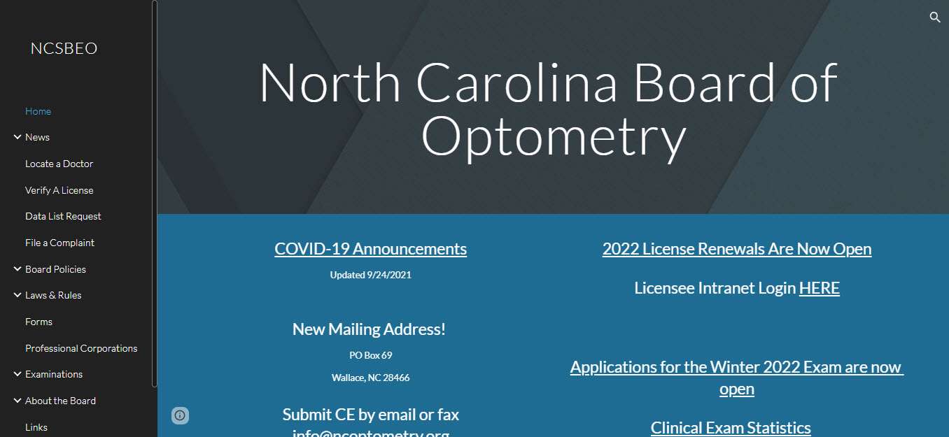 North Carolina Board of Optometry: Quick Licensing Reference - Heartbeat.ai