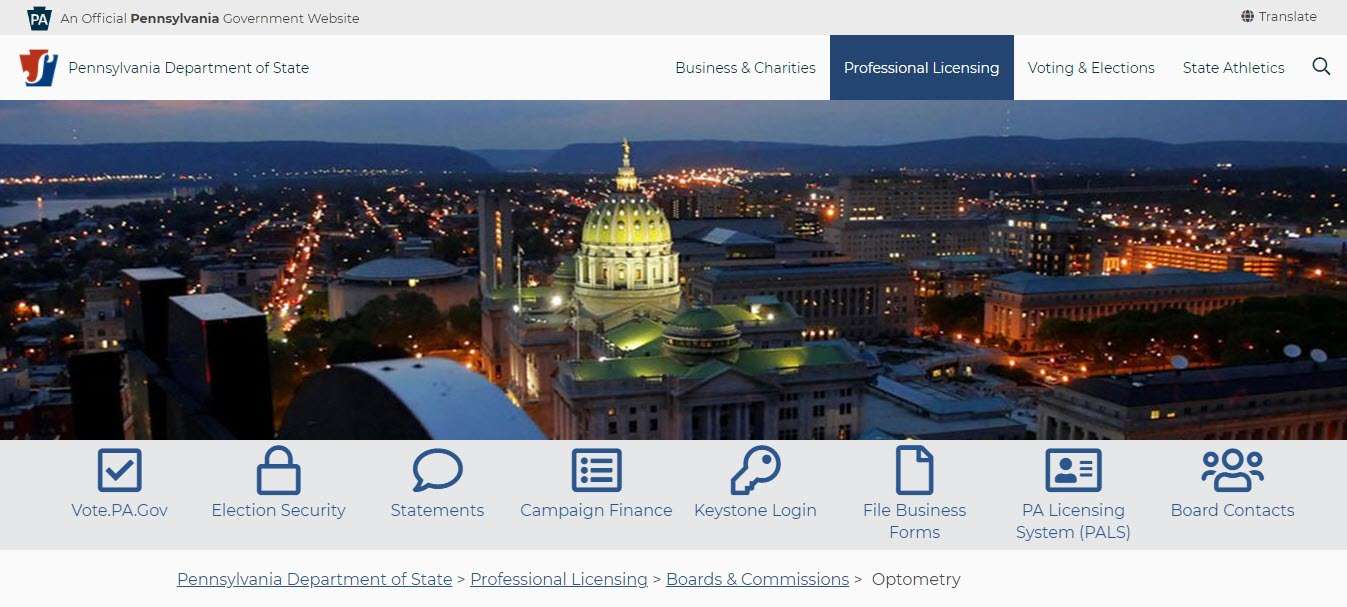 Pennsylvania Board of Optometry: Streamlined Licensing Process ...